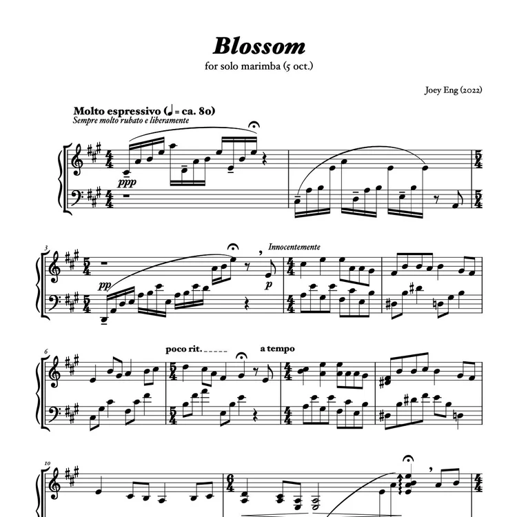'square one' for solo marimba (5 oct.) — Joey Eng Music