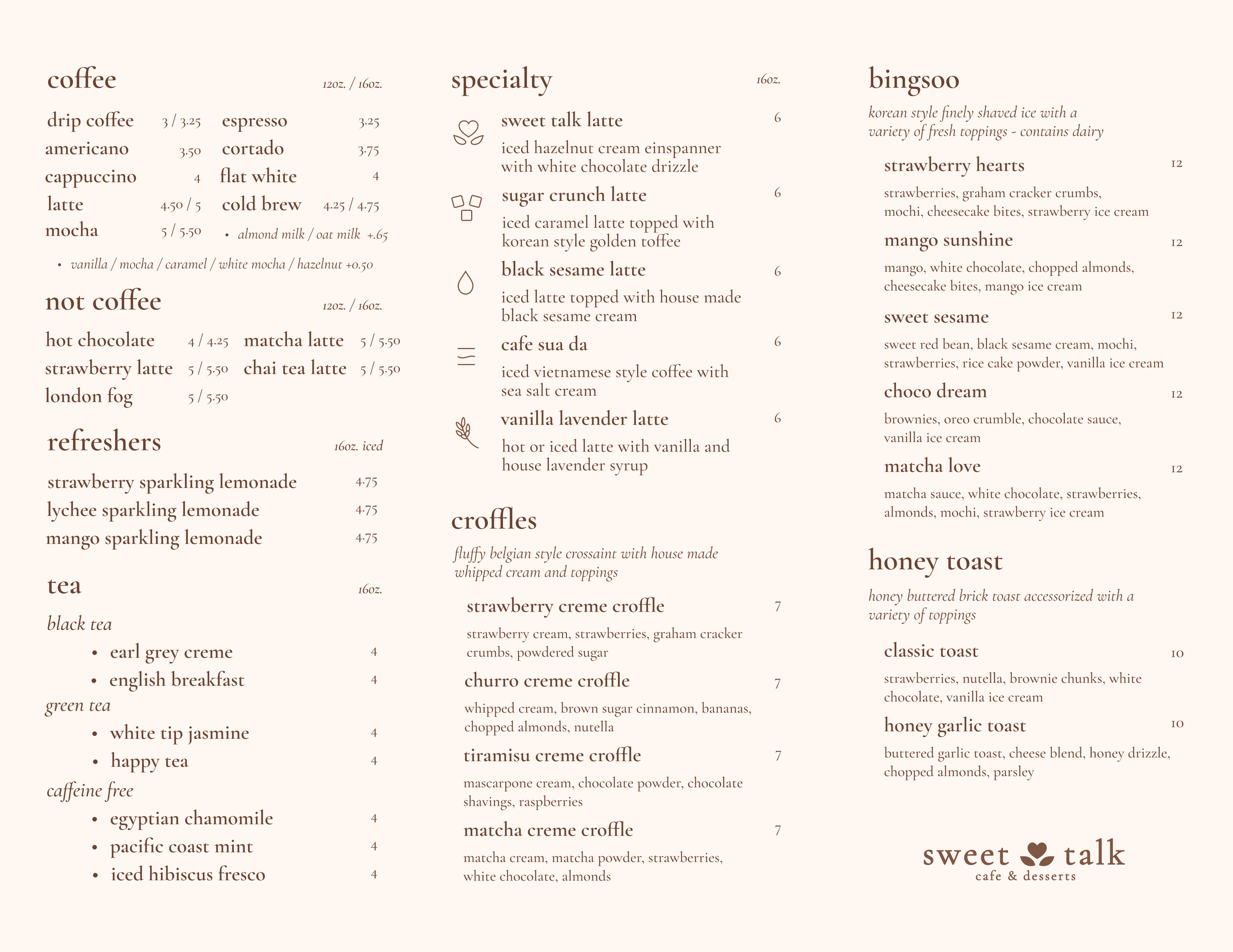 Menu — Sweet Talk Cafe