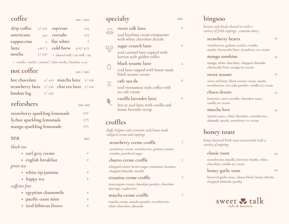 Menu — Sweet Talk Cafe