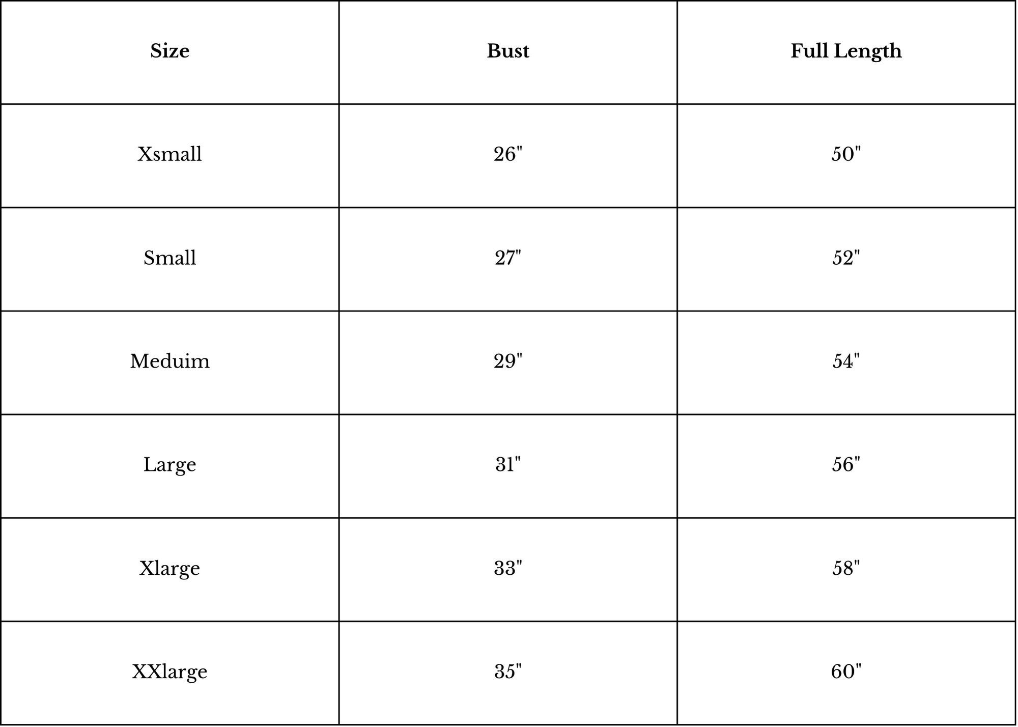 Size Chart — Abaya & Co.
