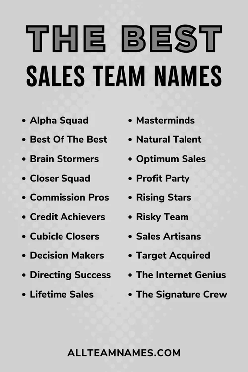 579 Successful Sales Team Names (By Category)