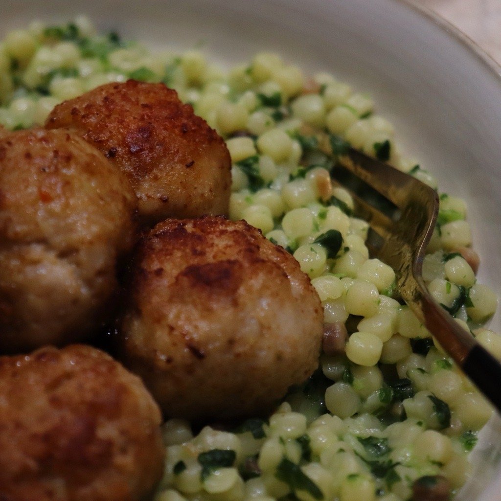 Chicken Meatballs and Spinach Fregola Pasta — Nothing But Food