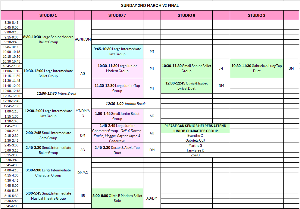 Rehearsal Schedule — Graham School of Dance & Theatre Arts