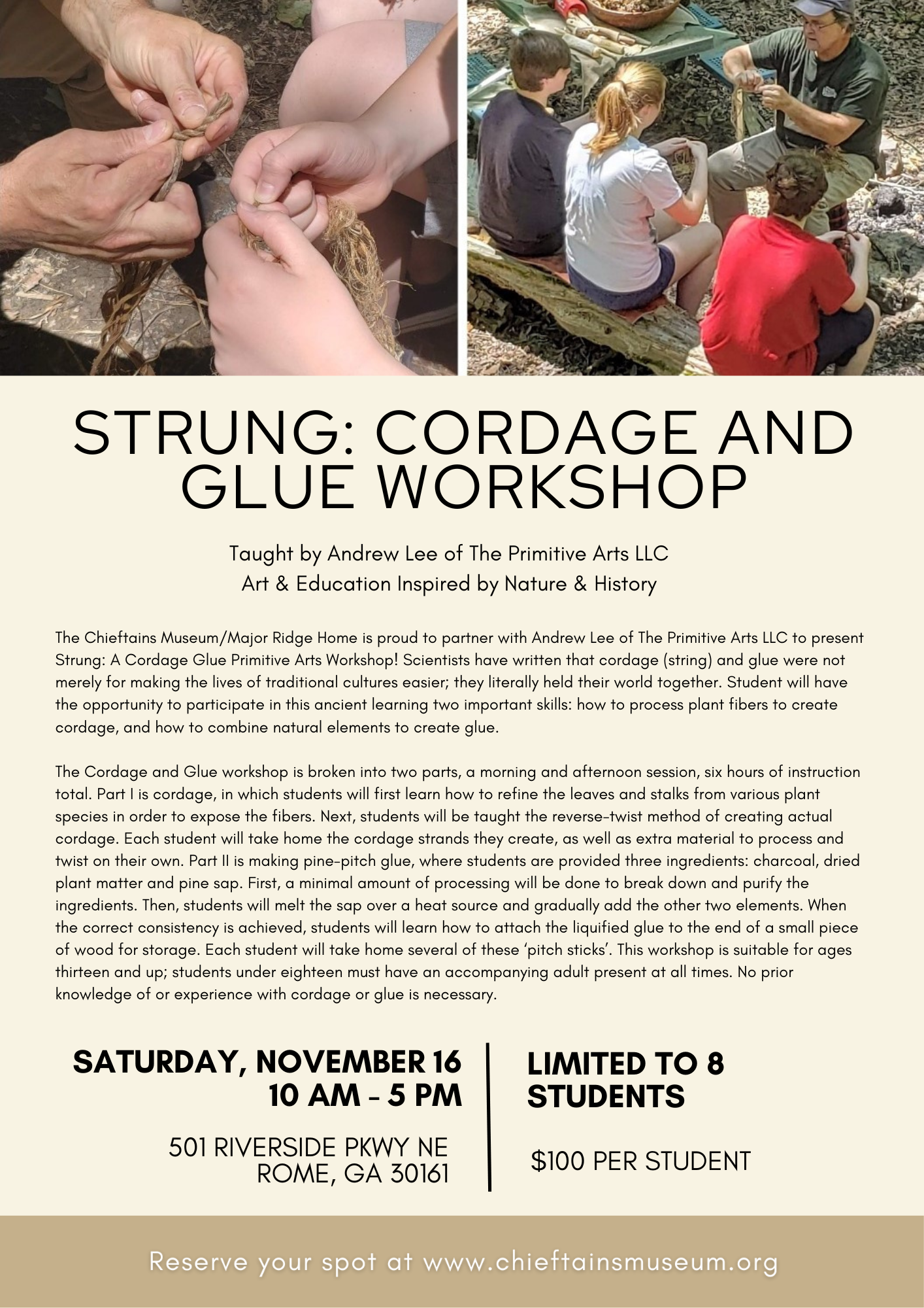 Strung: Cordage and Glue Workshop — Chieftains Museum/Major Ridge Home
