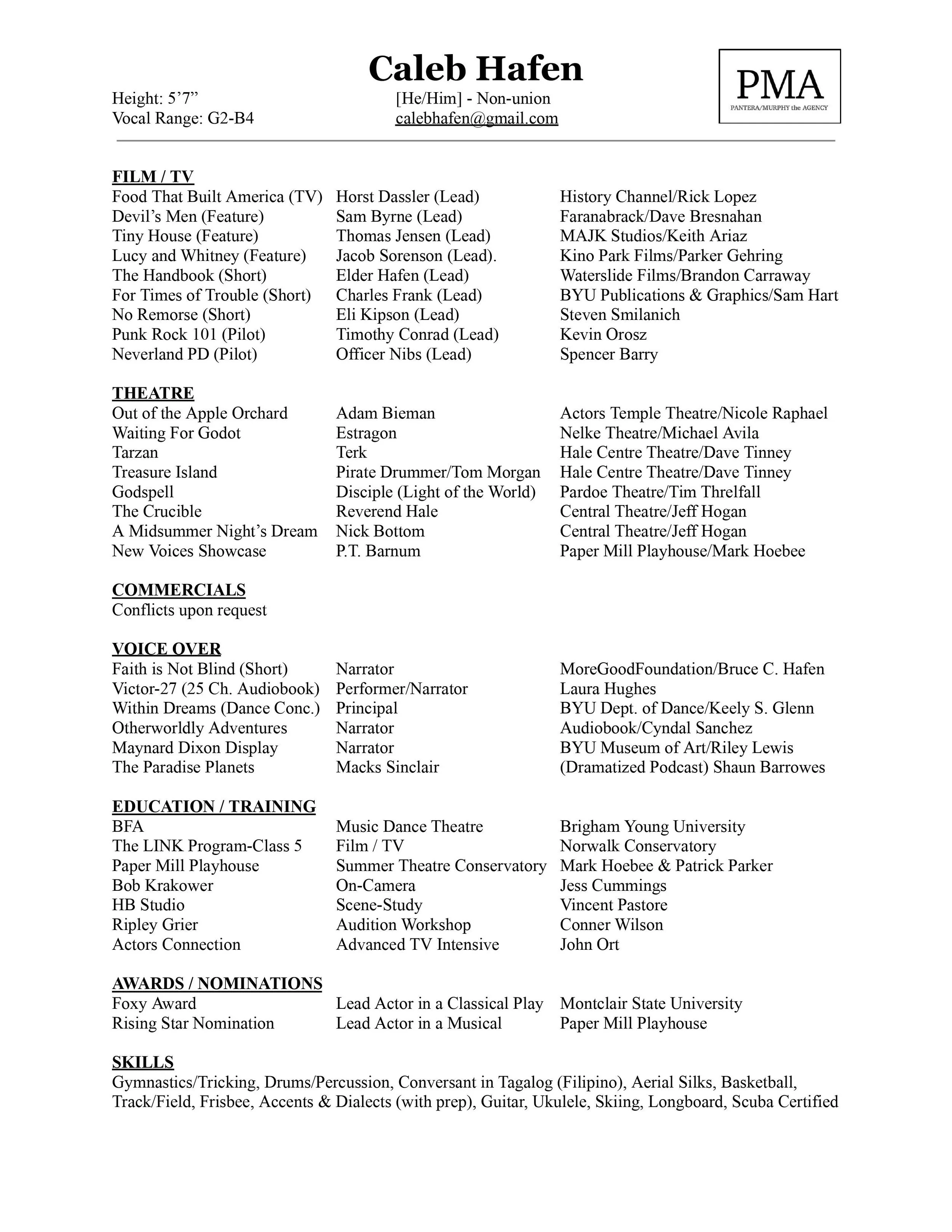 Headshots & Resume — Caleb Hafen