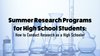 Summer Research Programs for High School Students — Inspirit AI