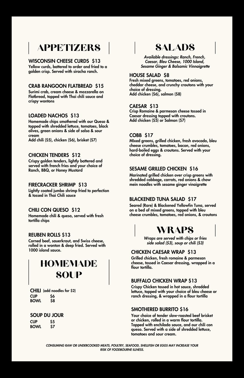 Menu — Ten O One Club