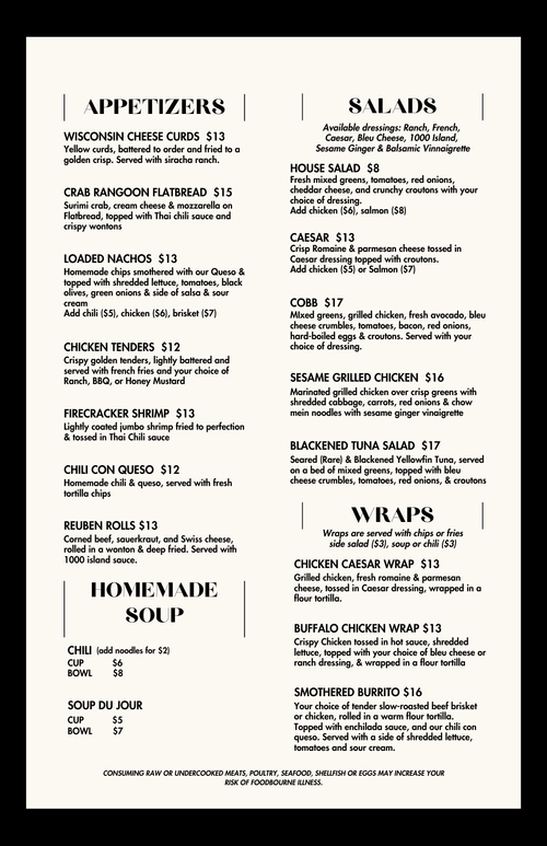 Menu — Ten O One Club