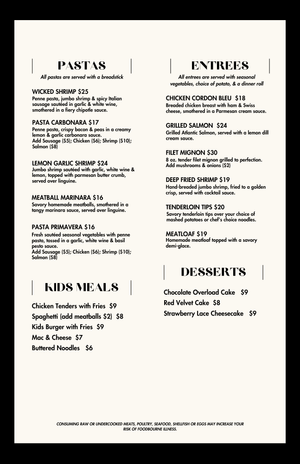 Menu — Ten O One Club