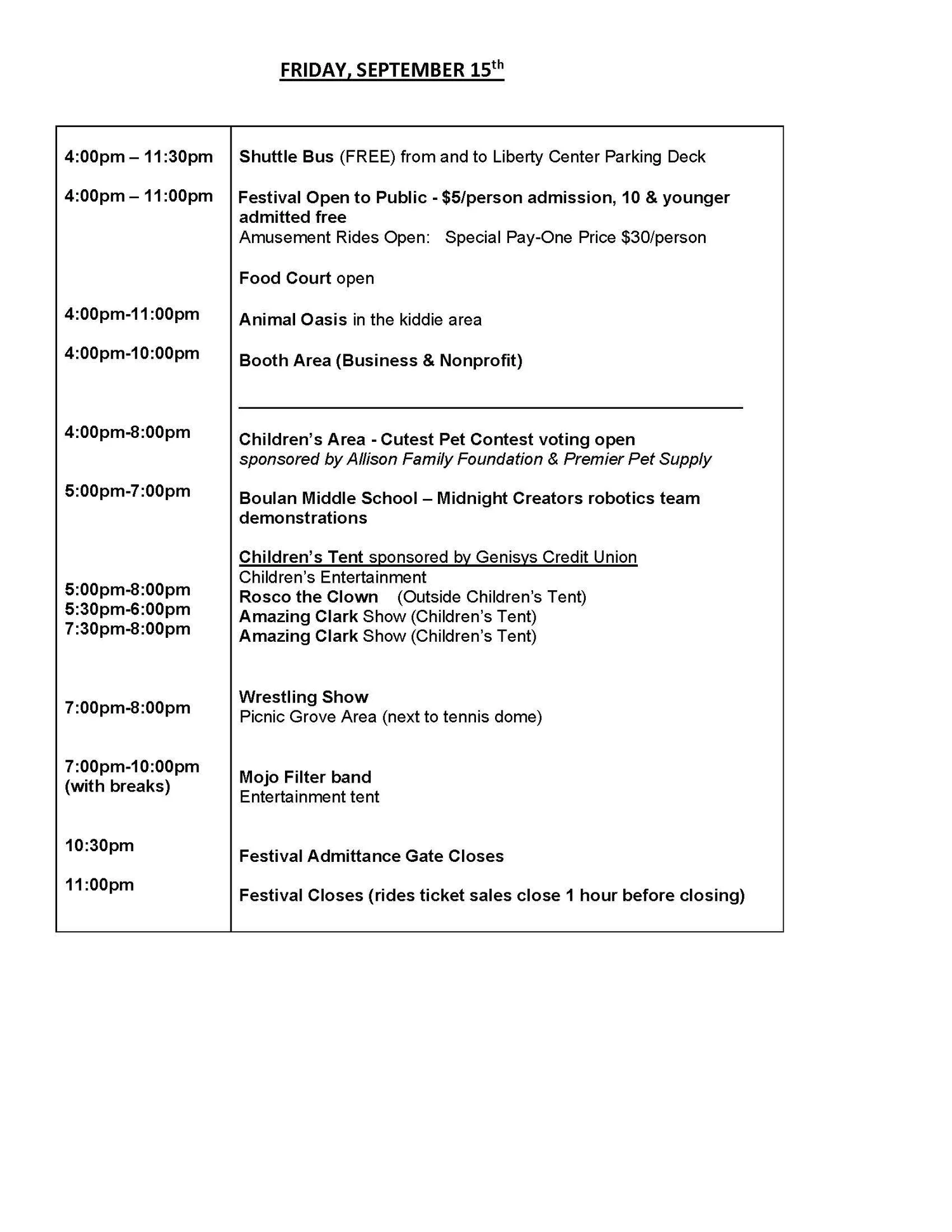 Schedule/Map — Troy Family Daze