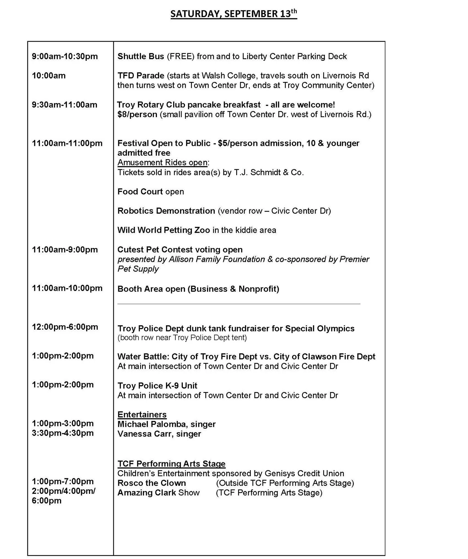Schedule/Map — Troy Family Daze