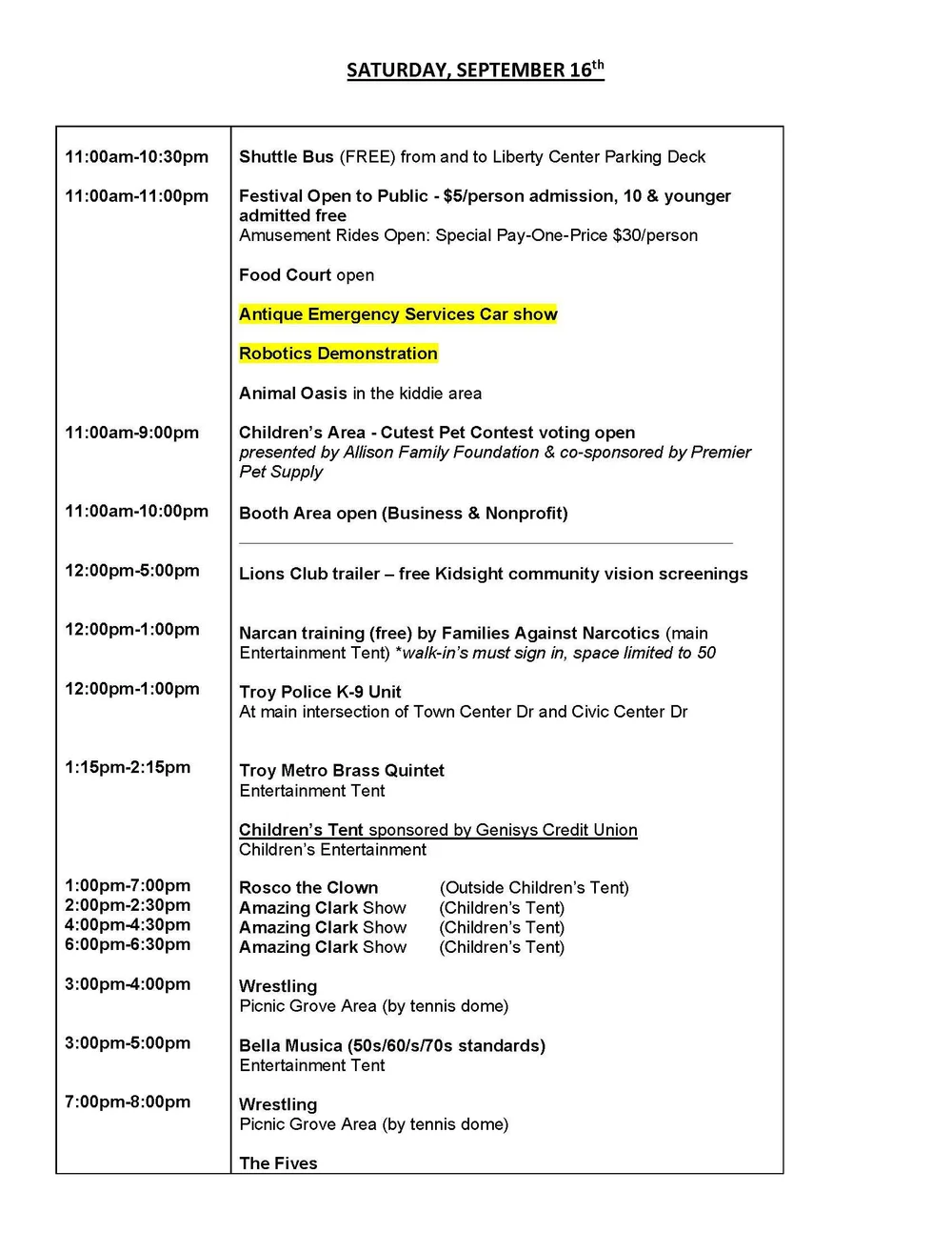 Schedule/Map — Troy Family Daze