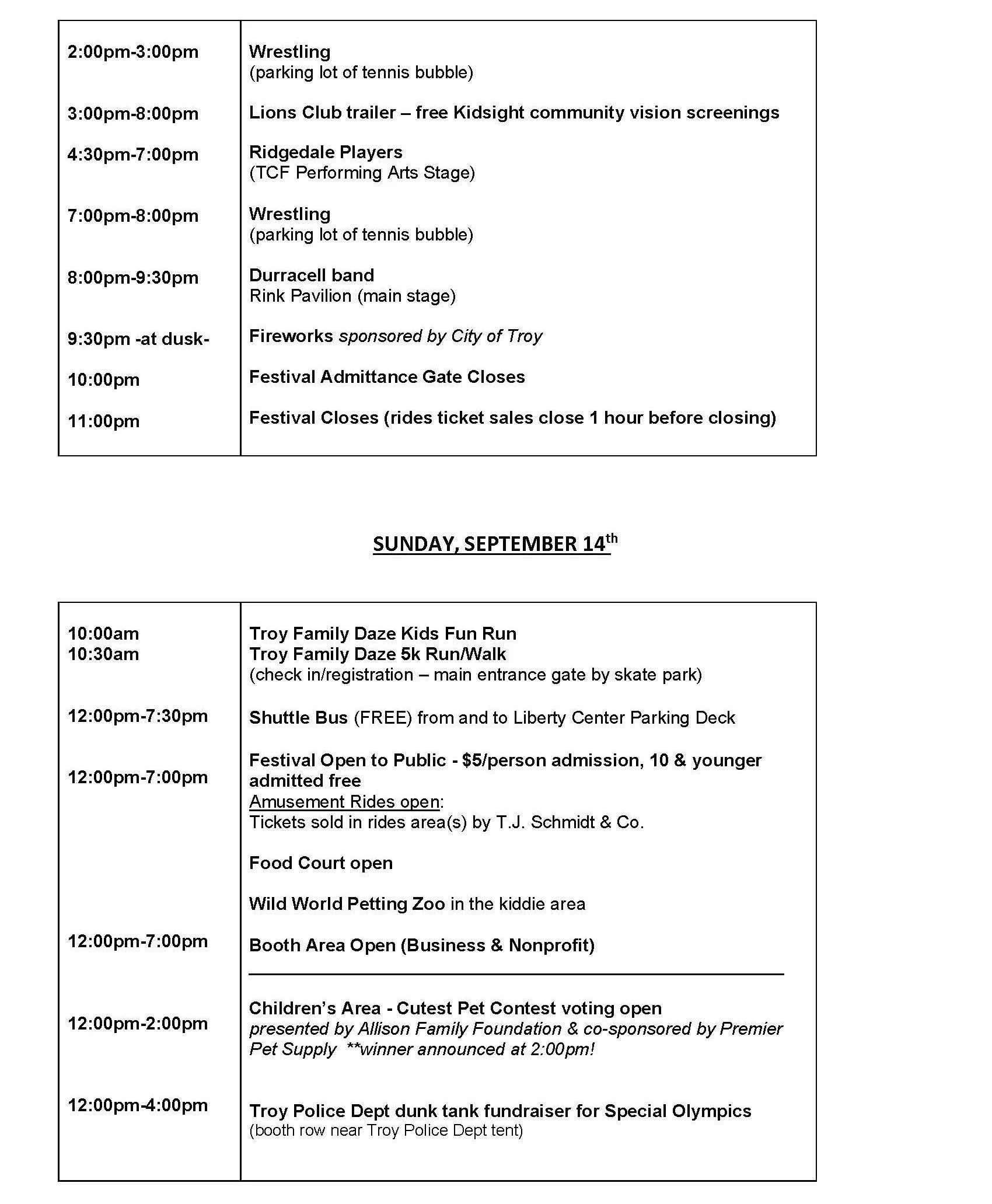 Schedule/Map — Troy Family Daze