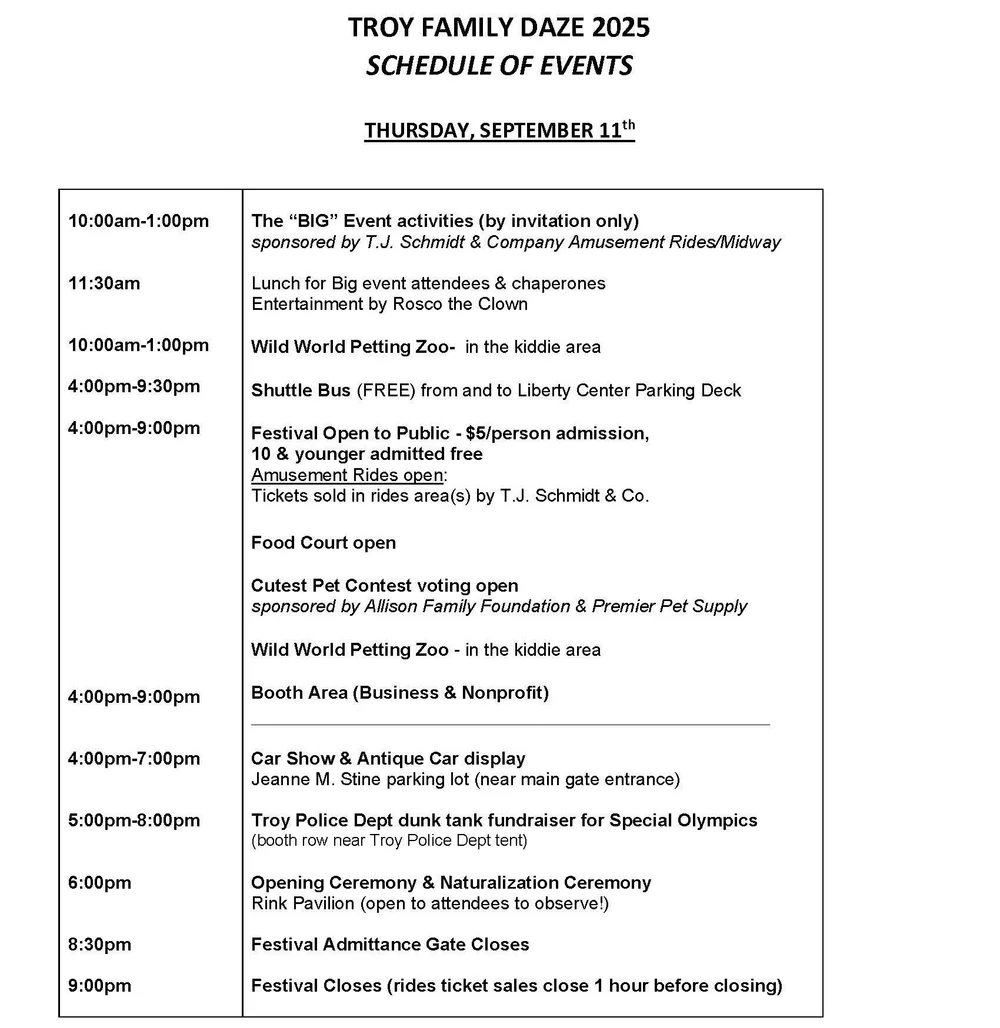 Schedule/Map — Troy Family Daze