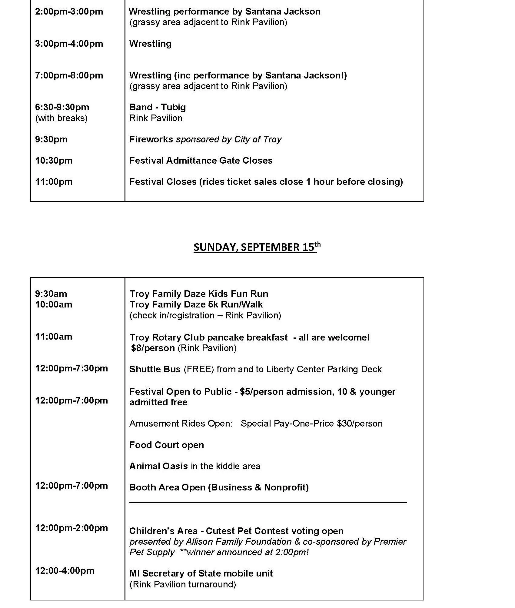 Schedule/Map — Troy Family Daze