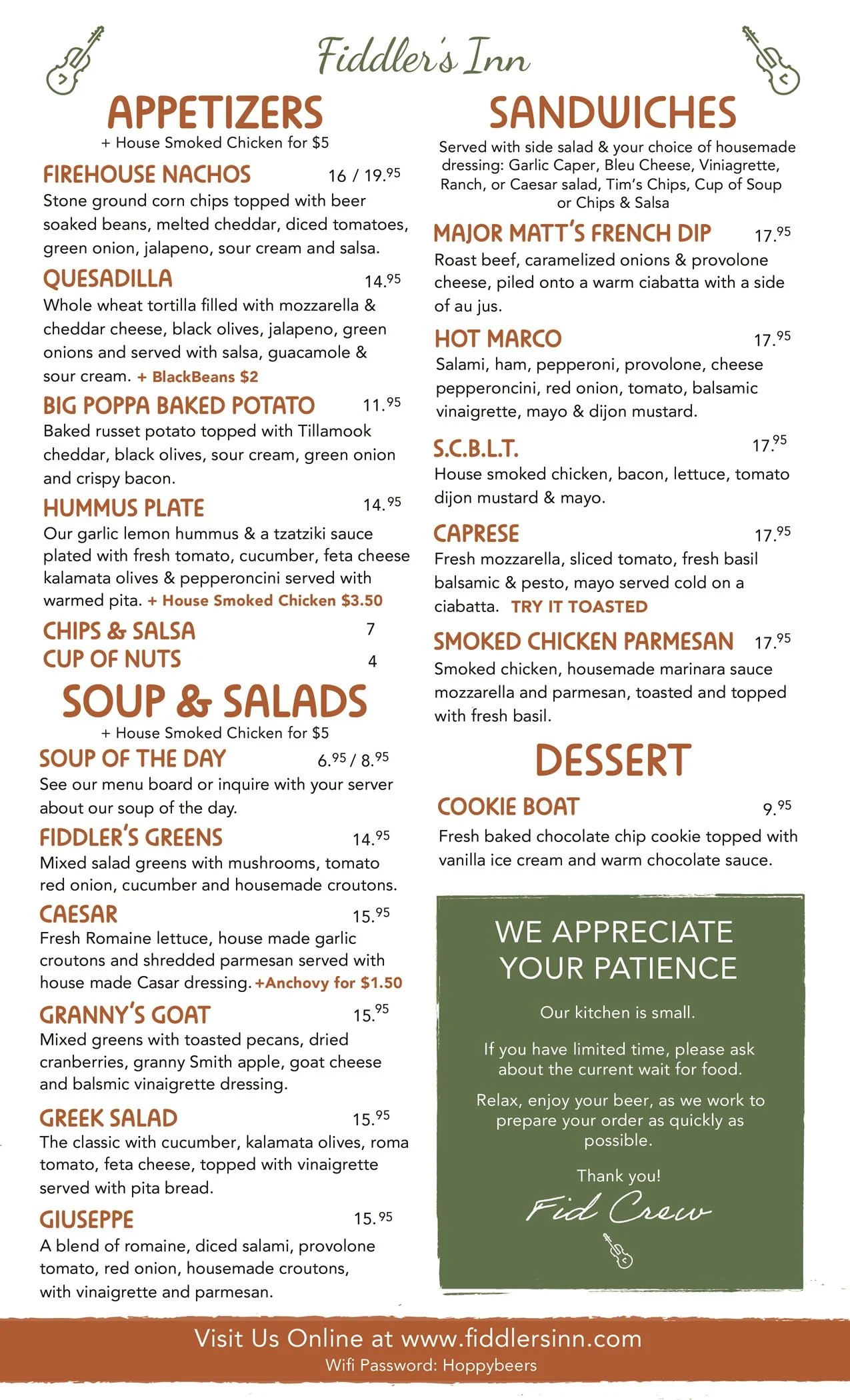 Menu — Fiddler's Inn