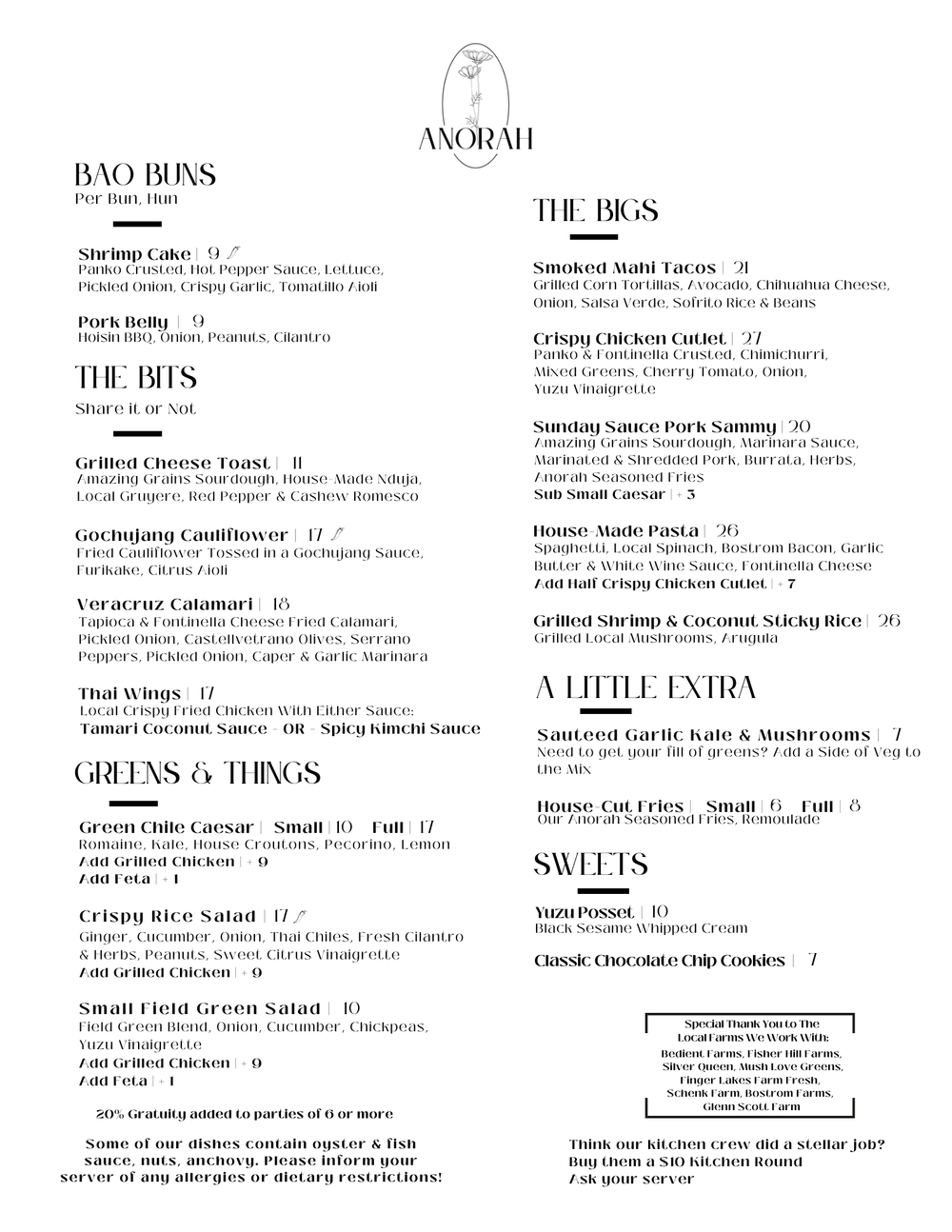 Menu — Anorah Restaurant & Bar
