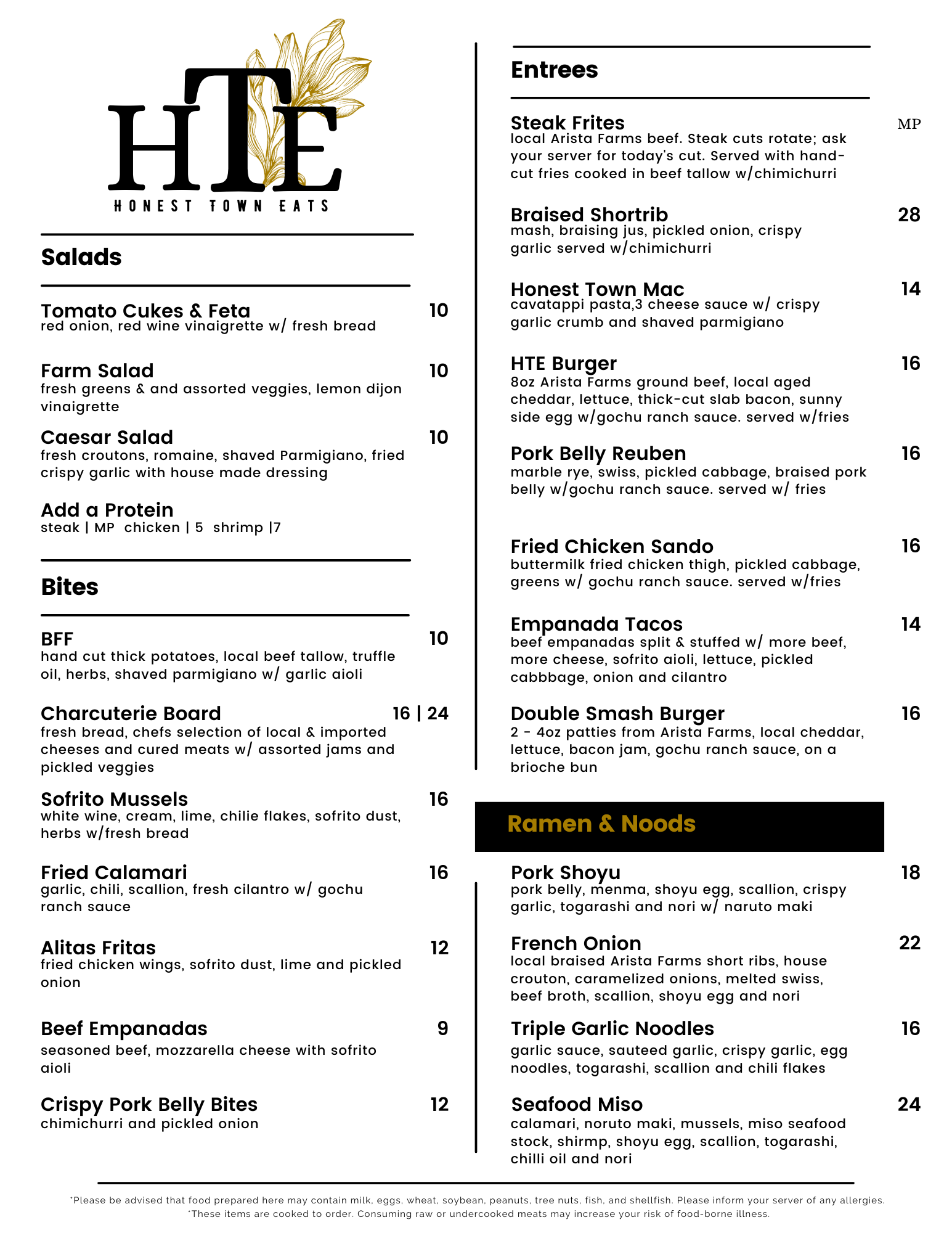 Menu — Honest Town Eats