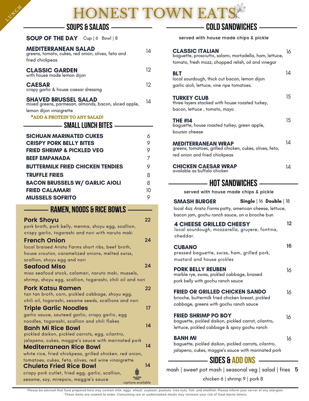 Menu — Honest Town Eats