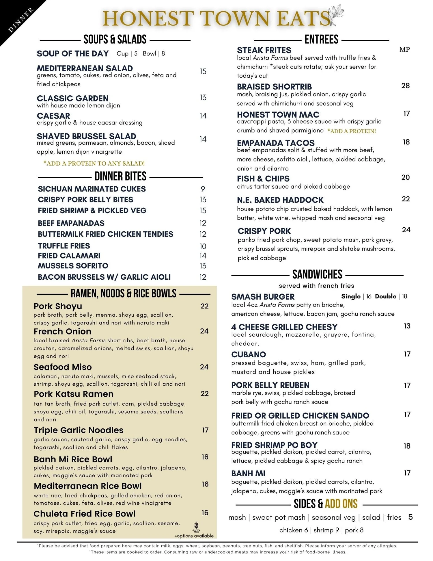 Menu — Honest Town Eats