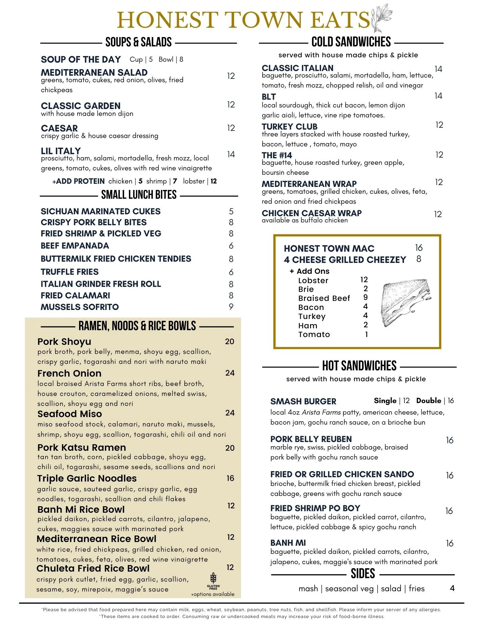 Menu — Honest Town Eats