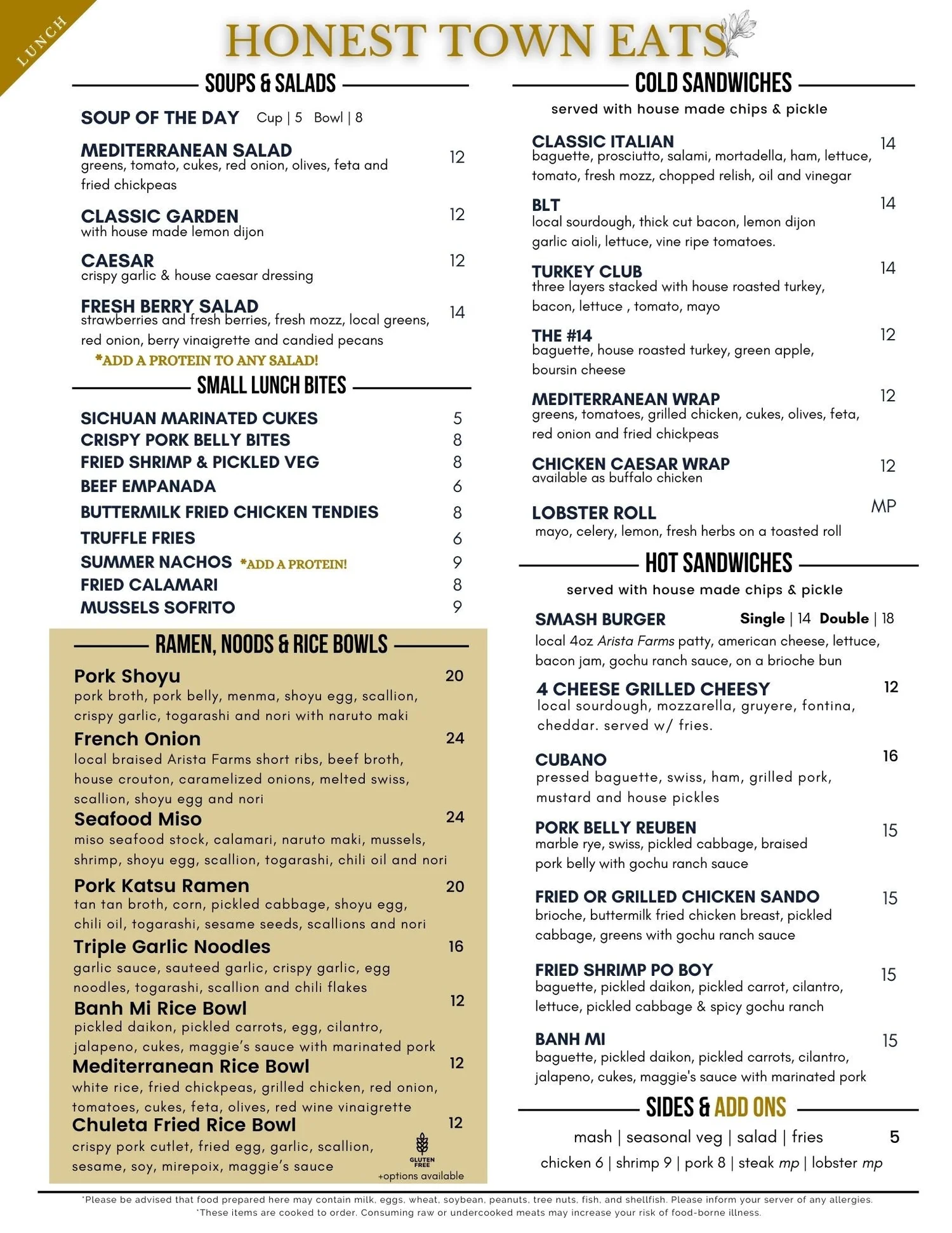 Menu — Honest Town Eats