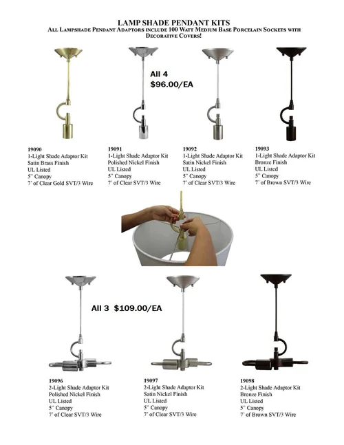 Lampshade Pendant Kits | Lamp Repair | Lamp Parts | Lamp Shades | Barn ...