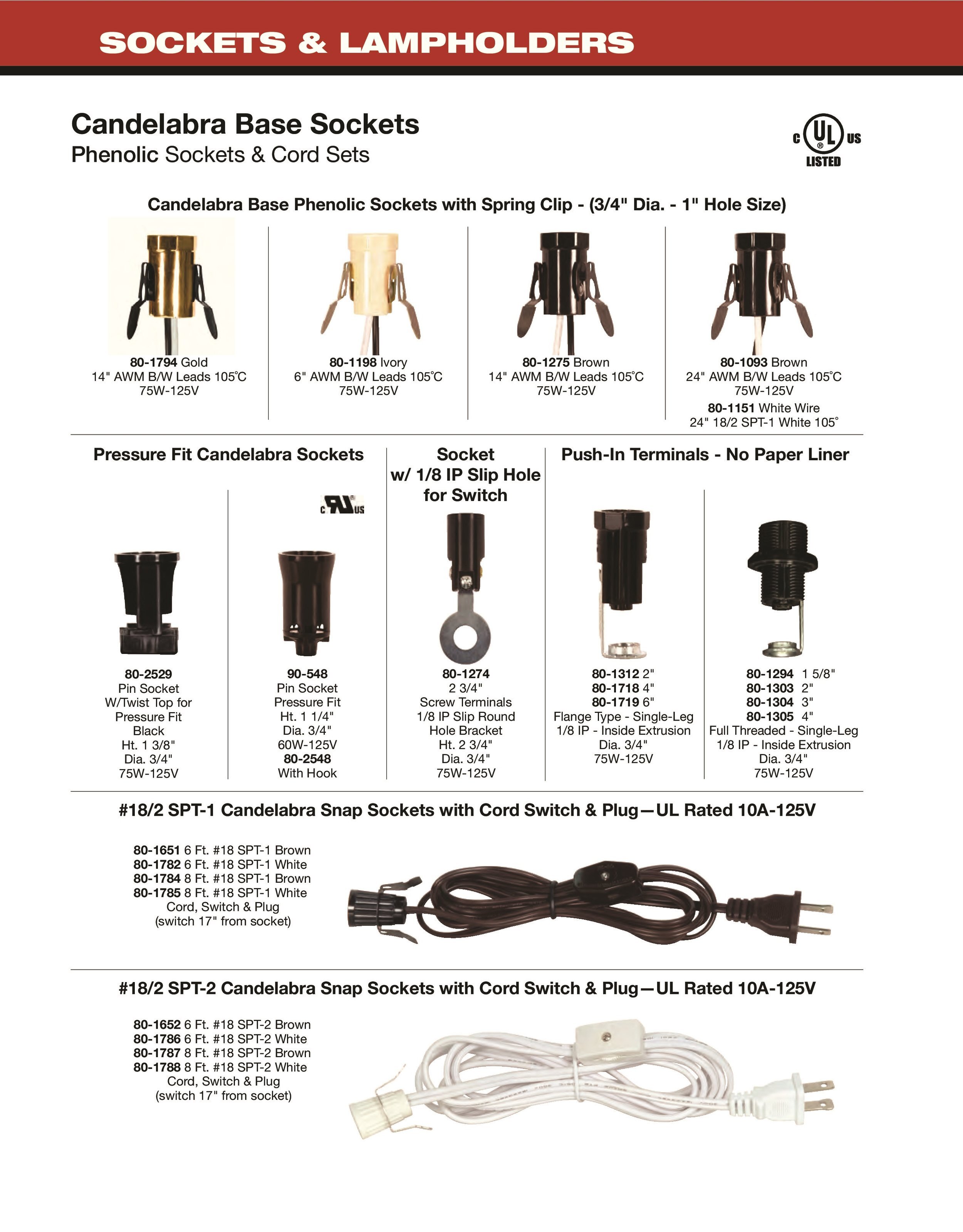 Candelabra Base Sockets | Lamp Repair | Lamp Parts | Lamp Shades | Barn ...