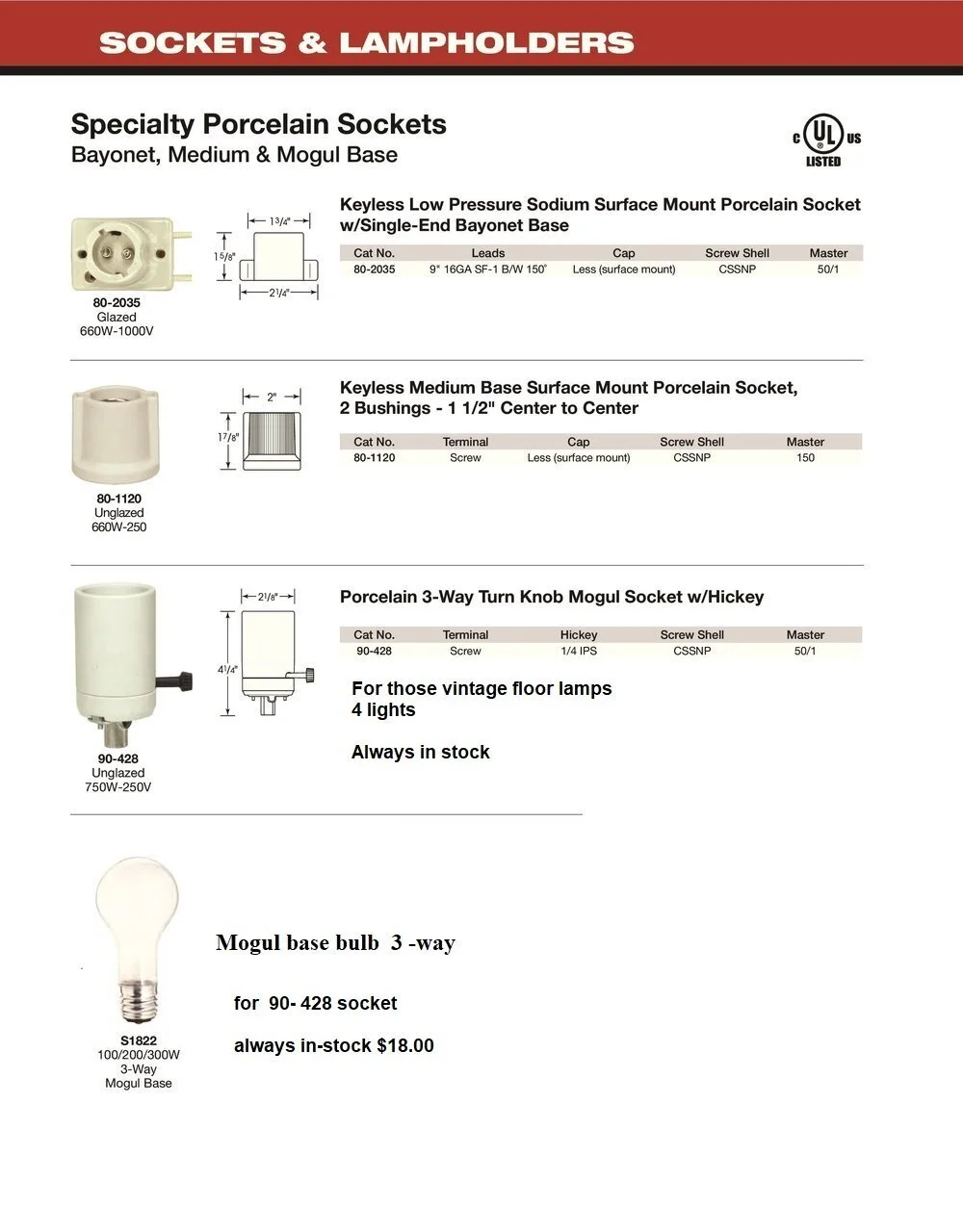 PORCELAIN LAMP SOCKETS | Lamp Repair | Lamp Parts | Lamp Shades | Barn ...