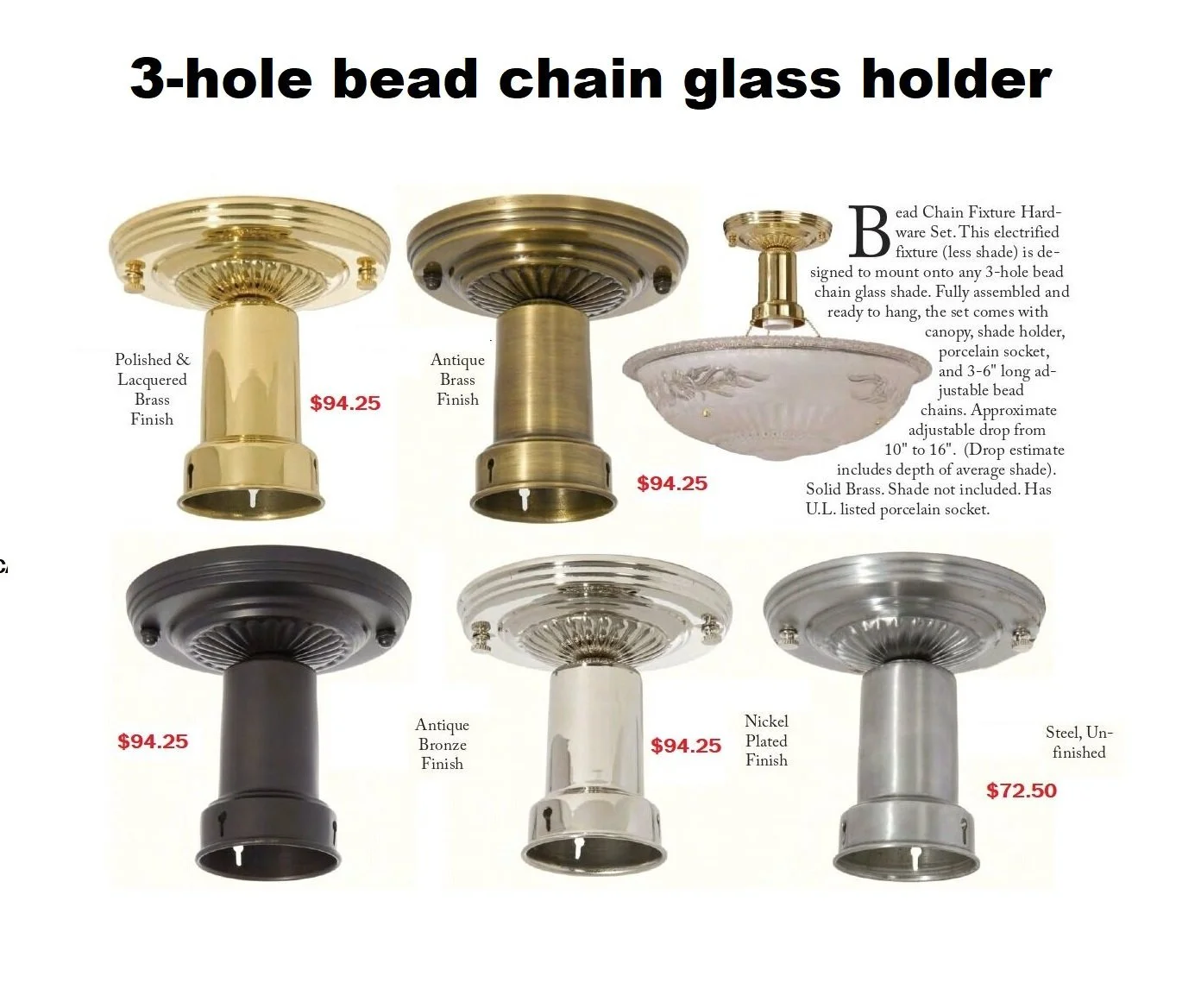 3 HOLE BEAD CHAIN CEILING CANOPY | Lamp Repair | Lamp Parts | Lamp ...