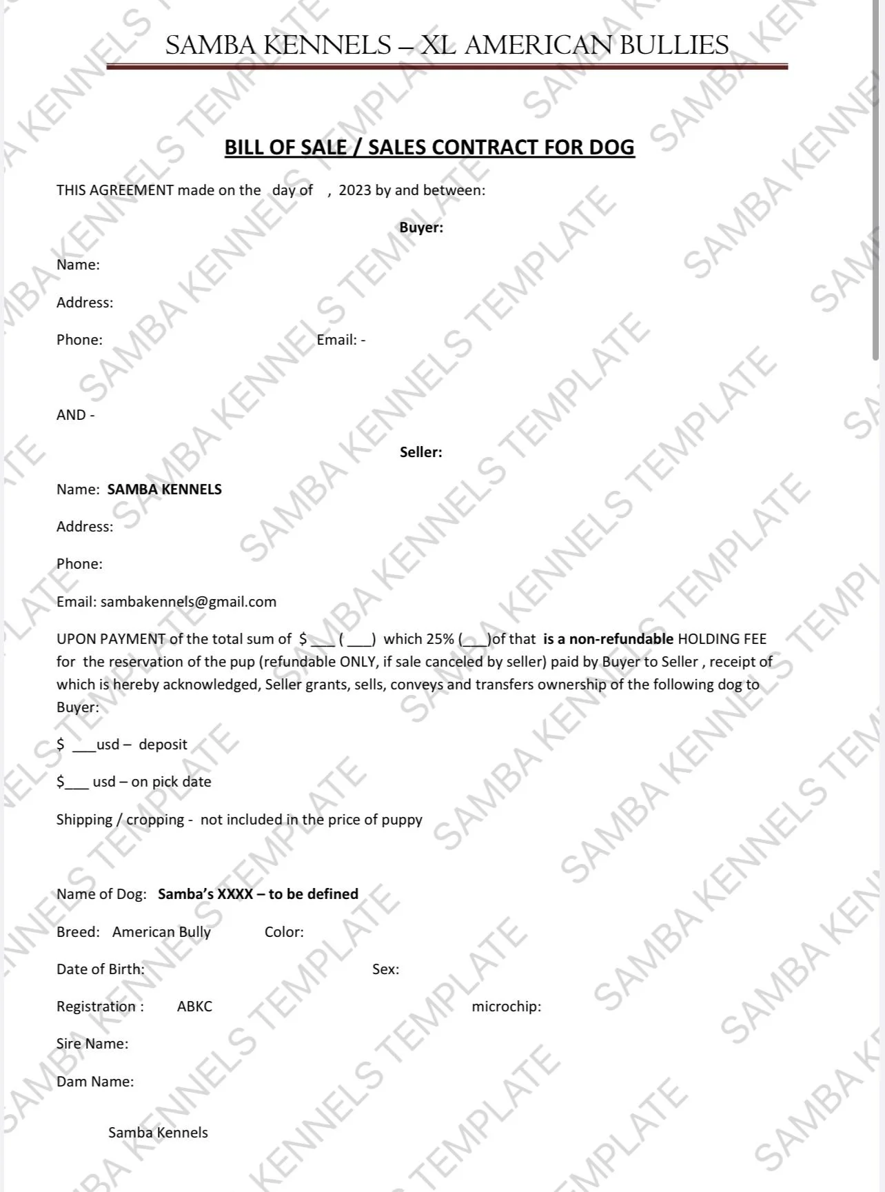 PUPPY CONTRACTS | Secure Your Puppy Purchase Today — Sambakennels