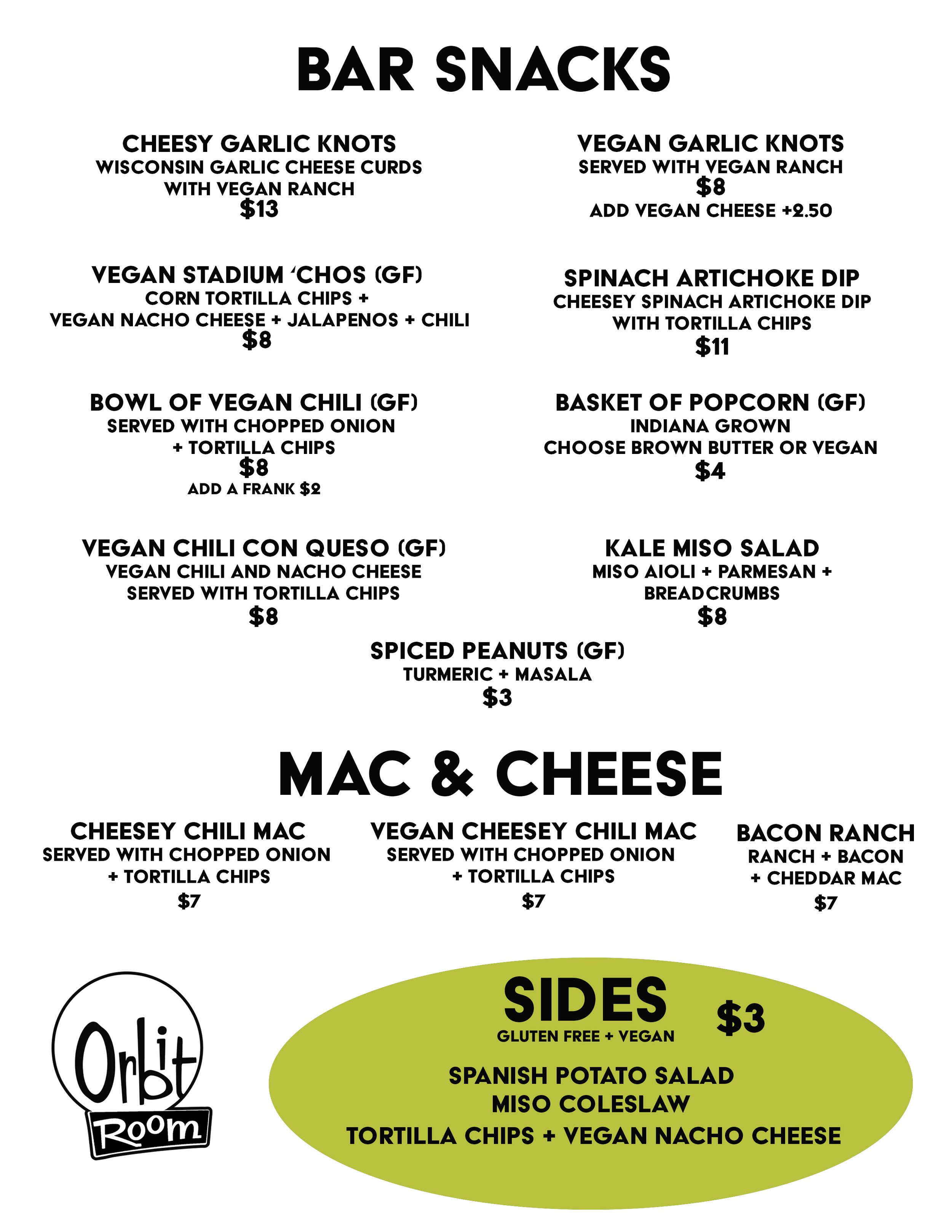 FOOD — Orbit Room