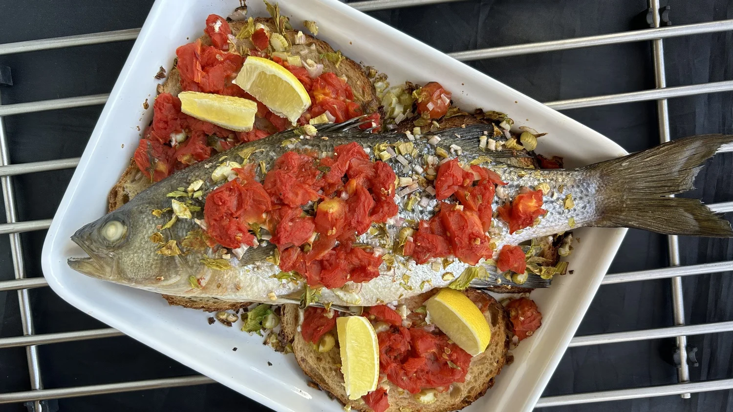 COLORADO STRIPED BASS WITH TOMATOES — GET COOKING WITH BILL ST JOHN