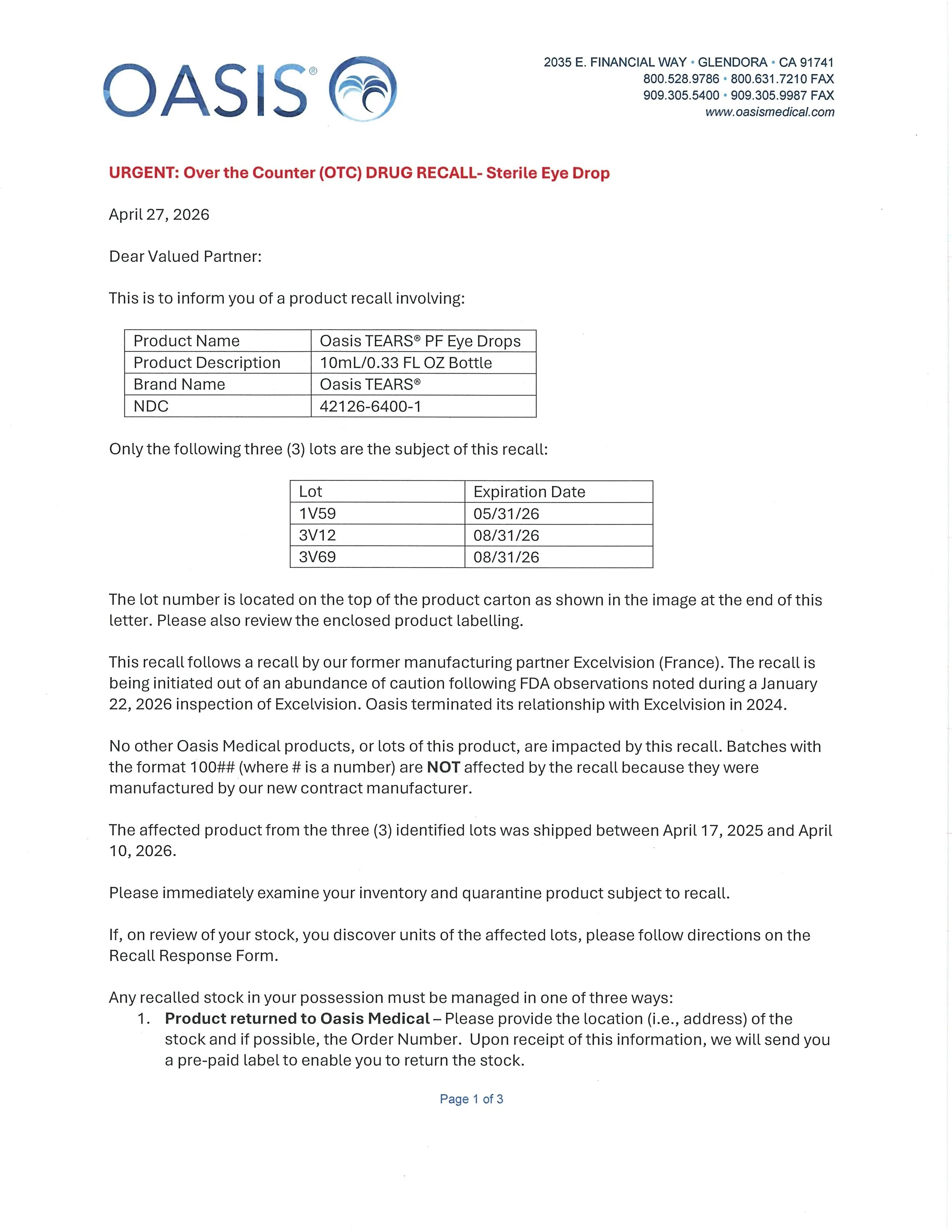 Excelvision Eye Drop Recalls (Multiple Brands) — Are your eye drops safe?