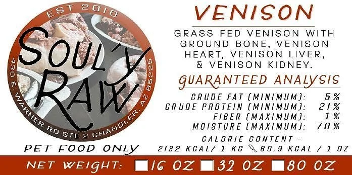 RAW BLENDS - GRASS-FED VENISON — Soul'y Raw Pet Food
