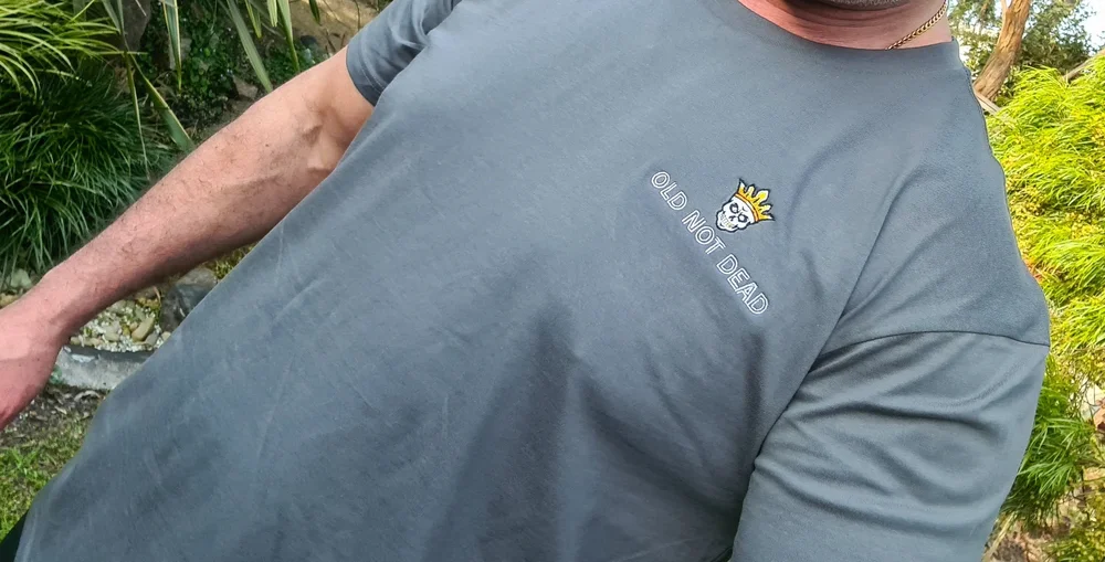 T shirt - Black - Old Not Dead Embroidery. "Old Not Dead" Text On Chest ...