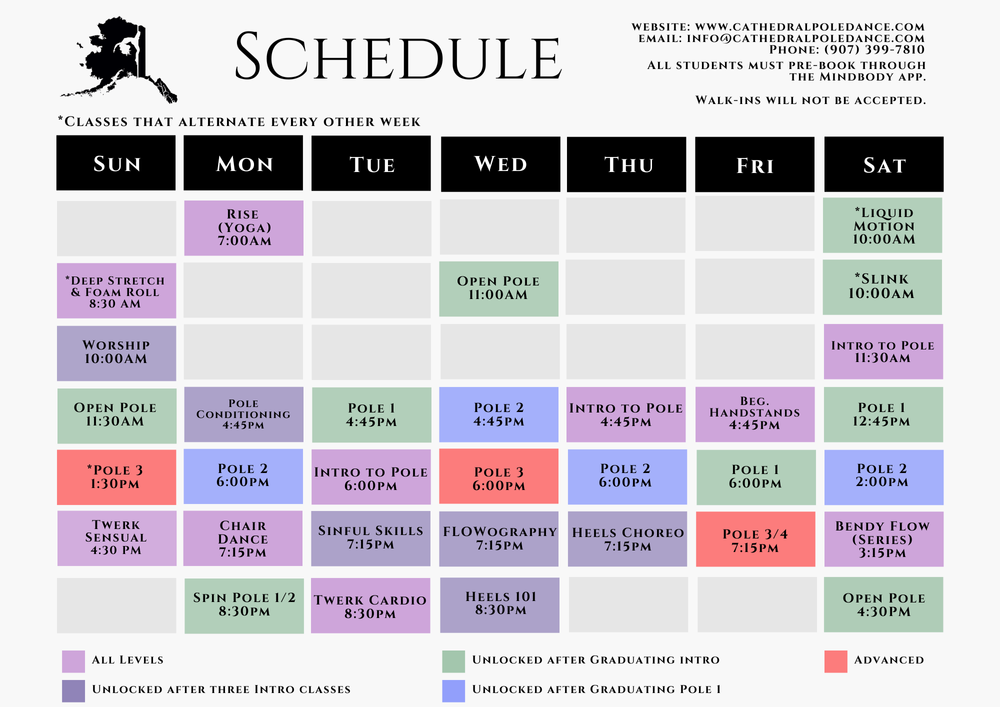 Schedule — Cathedral Pole & Dance