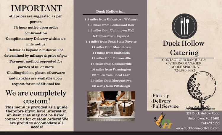 Catering Menu — Duck Hollow GC