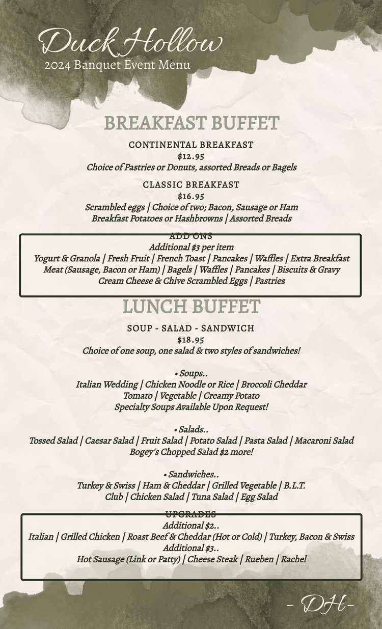 Banquet Menu — Duck Hollow GC