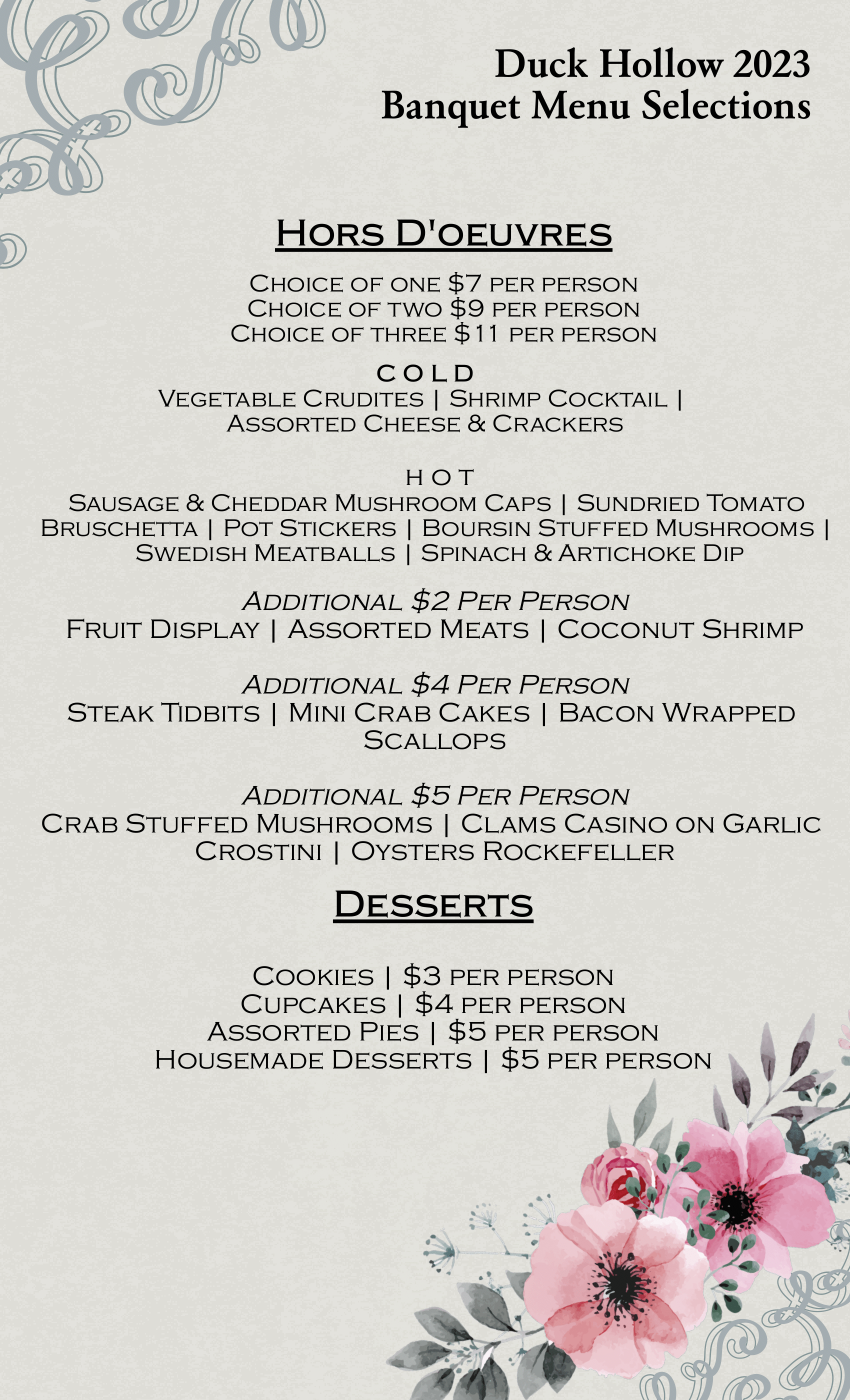 Banquet Menu — Duck Hollow GC