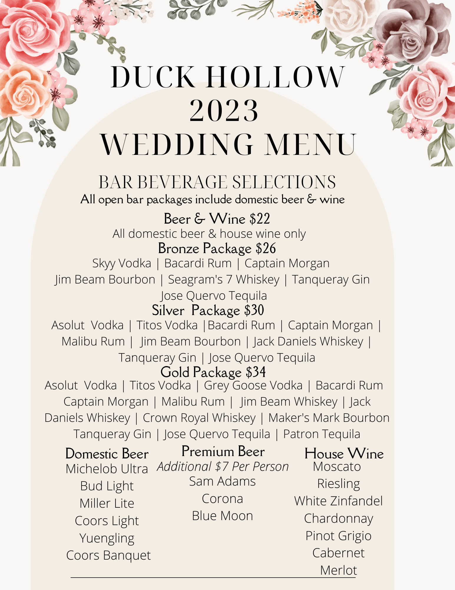 Wedding Menu — Duck Hollow GC