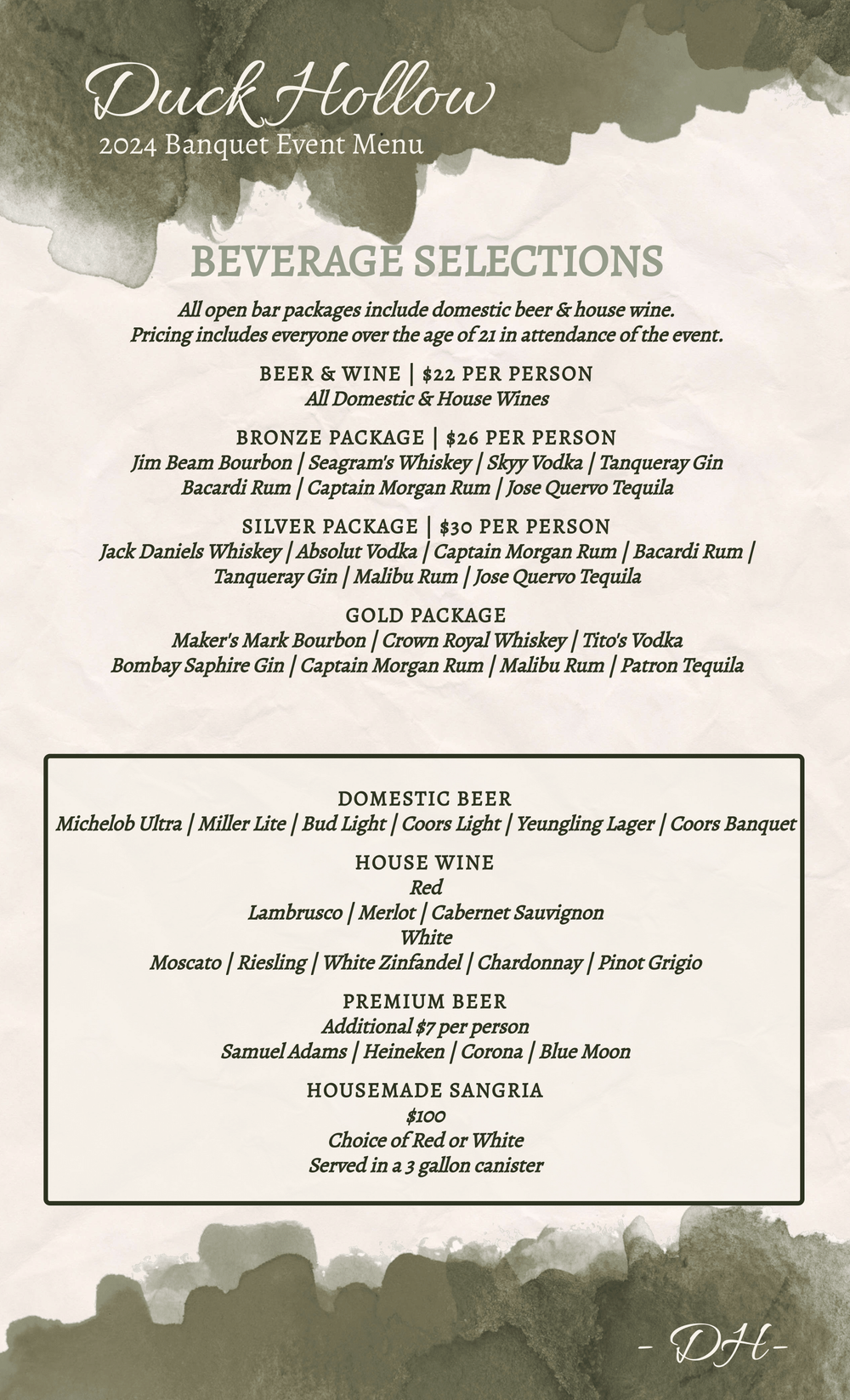 Banquet Menu — Duck Hollow GC