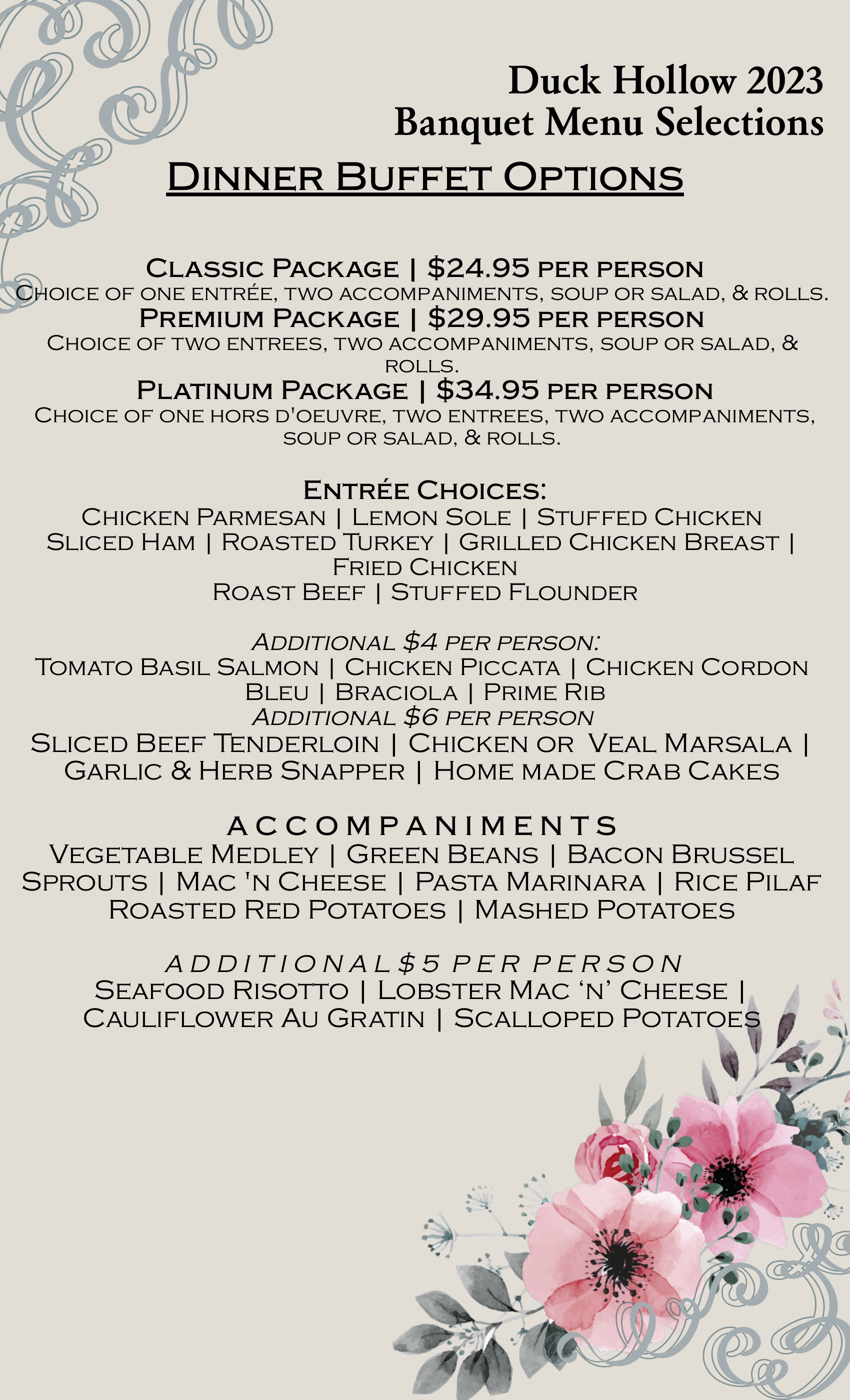 Banquet Menu — Duck Hollow GC