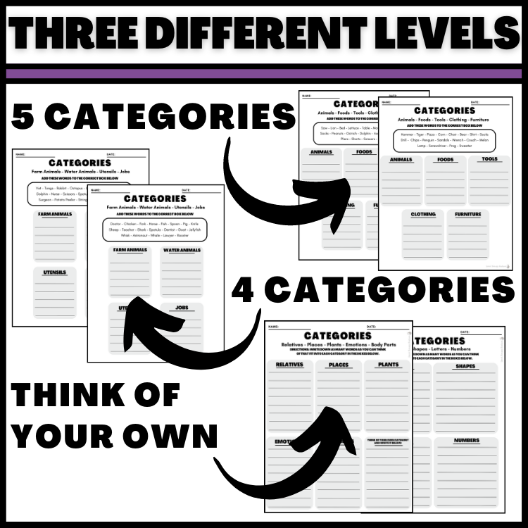 Category Sorting Worksheets | Activity for Speech Therapy, SPED, & ESL ...