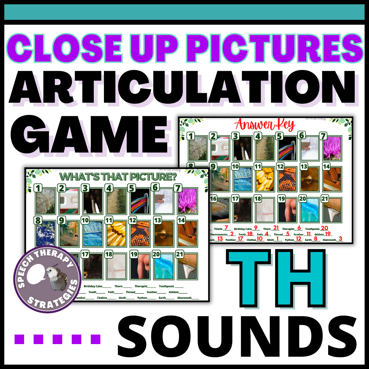 TH Sound Articulation Carryover Game "Close Up Pictures" — Speech ...