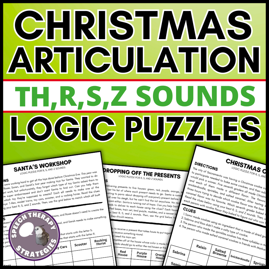 TH, R, S, Z Sounds Christmas Articulation Activity: Logic Puzzles For ...