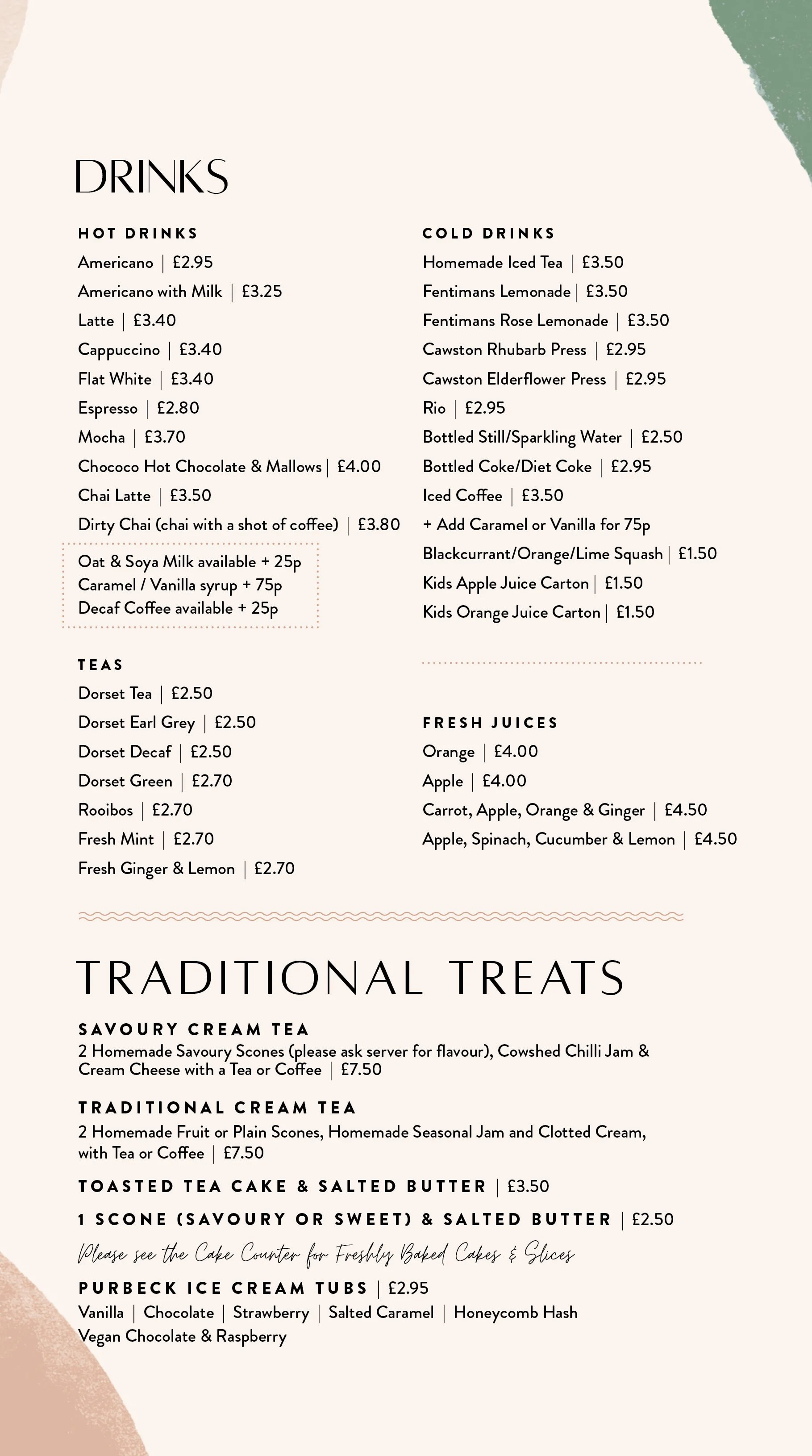 Menu — The Cowshed dorset