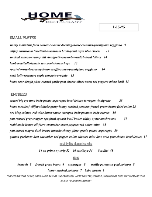 Menu 1 — Home Restaurant