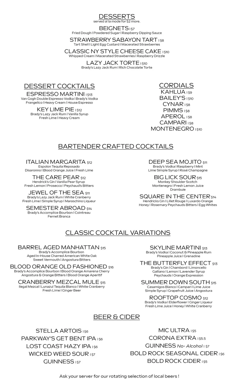 Main Menu — Six & Sky