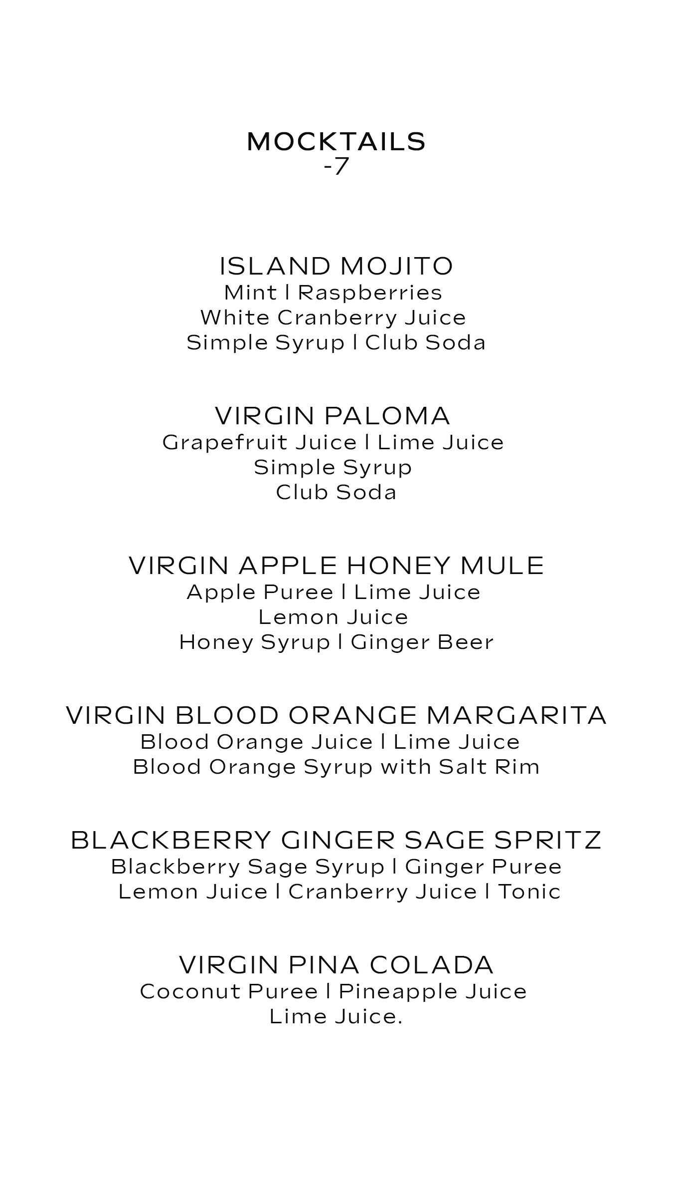 Mocktail Menu — Six & Sky